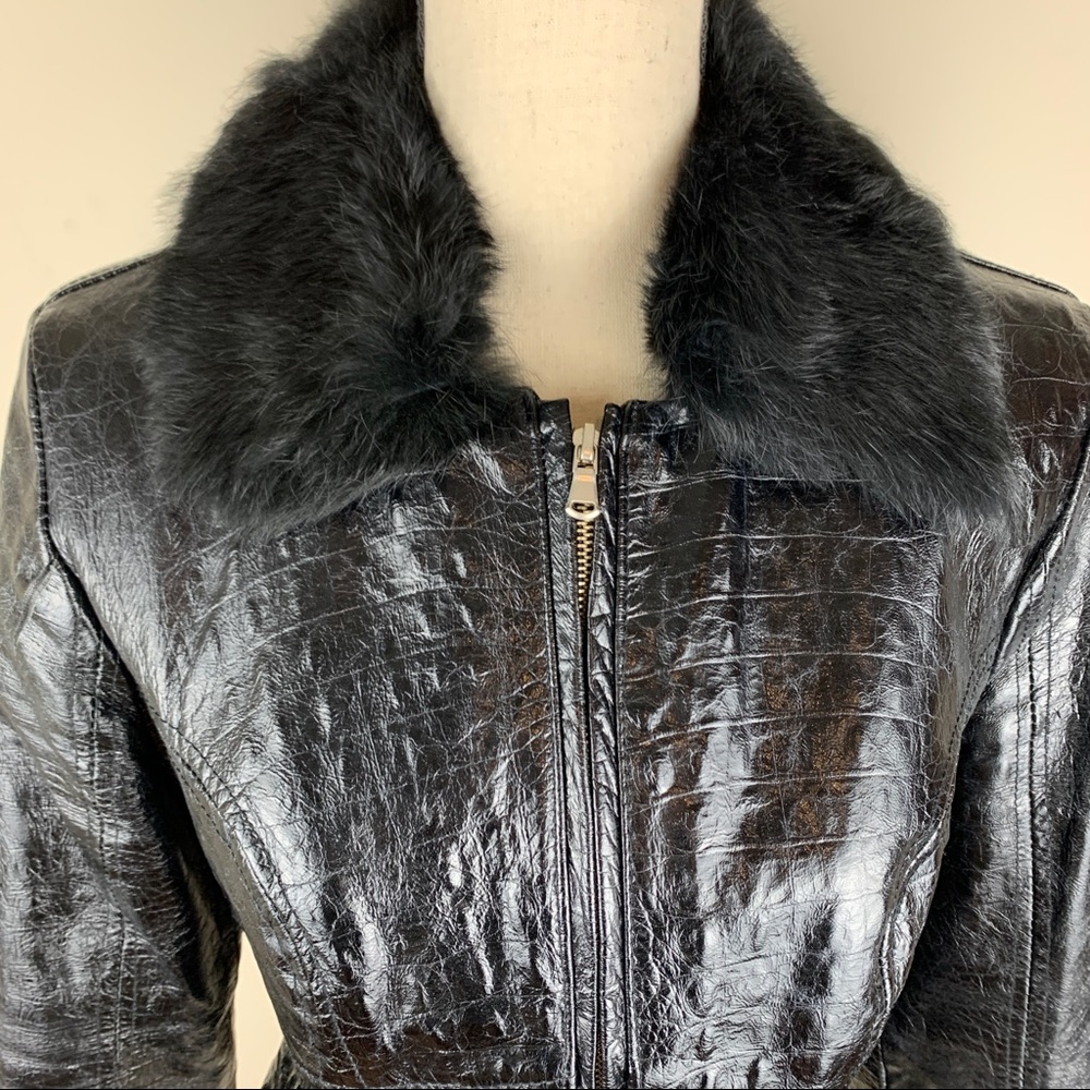 Please Brand Crocodile Embossed Leather Jacket Fur - Gem